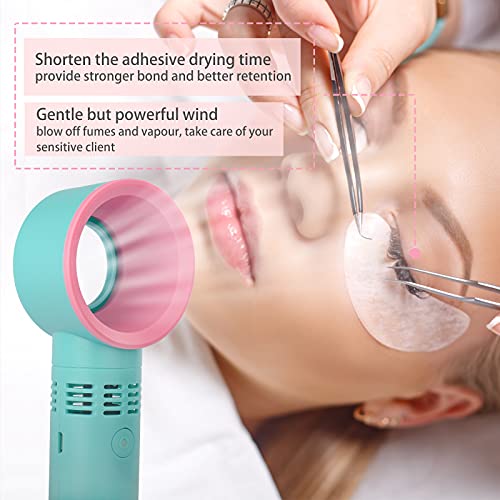 Kugge Bladeless Mini Eyelash Fan Dryer, Portable 2000mAh USB Rechargeable Handheld Lash Fan Dryer for Eyelash Extensions (Green)
