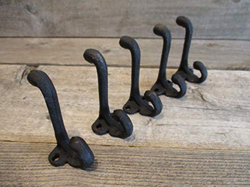 MIDWEST CRAFT HOUSE 5 Black Coat Hooks CAST Iron Acorn 3 1/4" Long HAT Wall School Towel