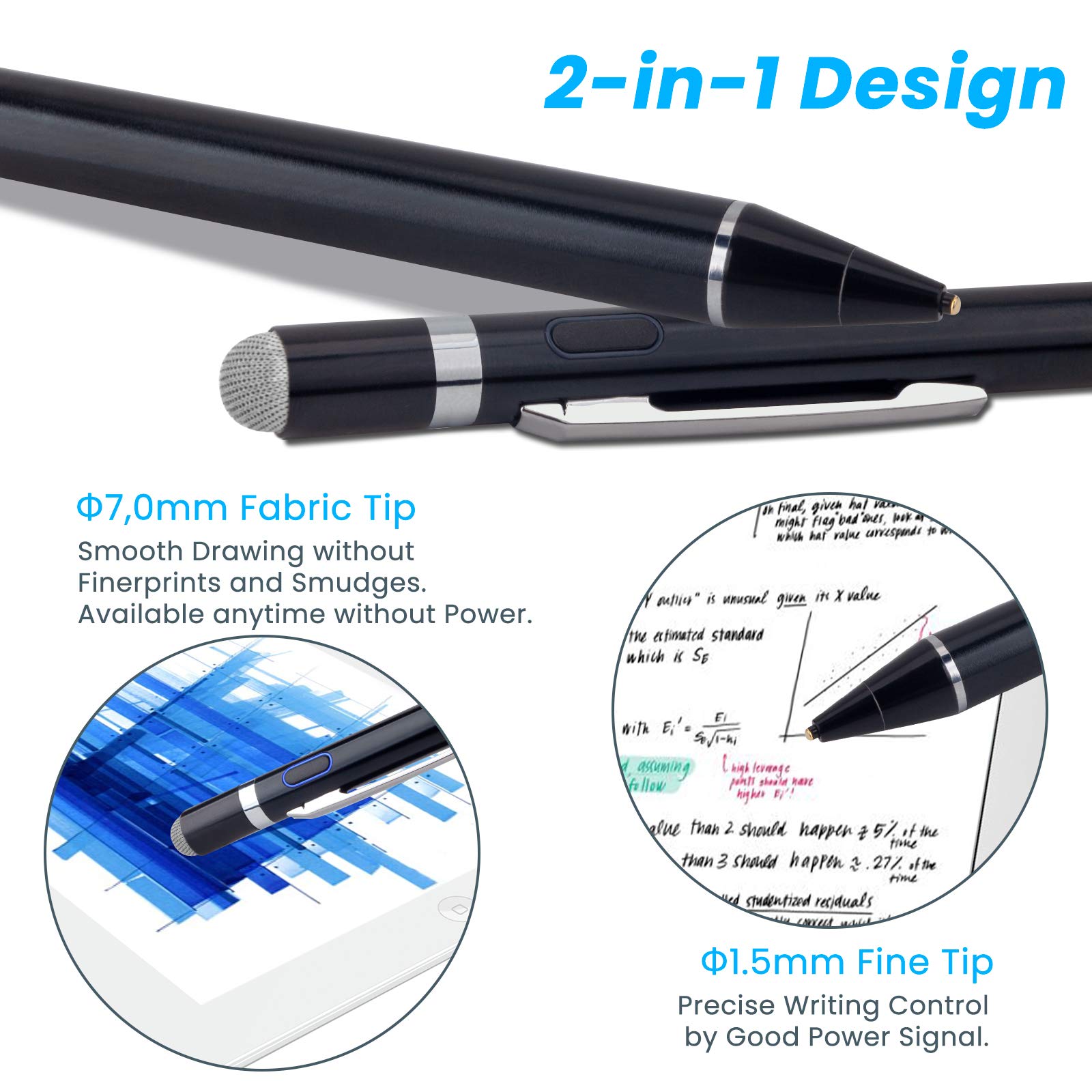 Stylus for Dell 2 in 1 Laptop Pen, EDIVIA Digital Pencil with 1.5mm Ultra Fine Tip Penicl for Dell 2 in 1 Laptop Stylus, Black