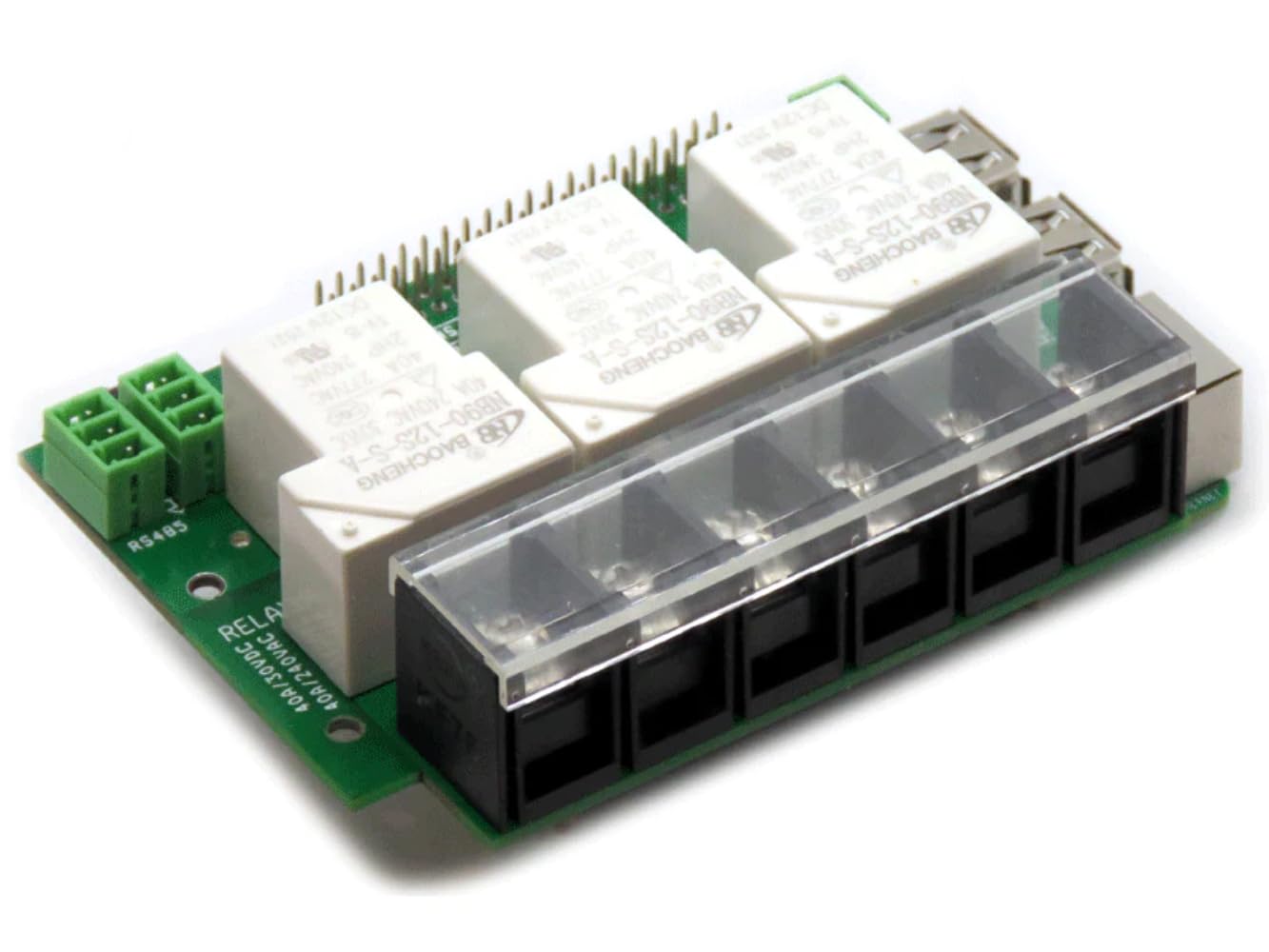 Three 40A/240V Relays RS485 Daisy-channable HAT for Raspberry Pi