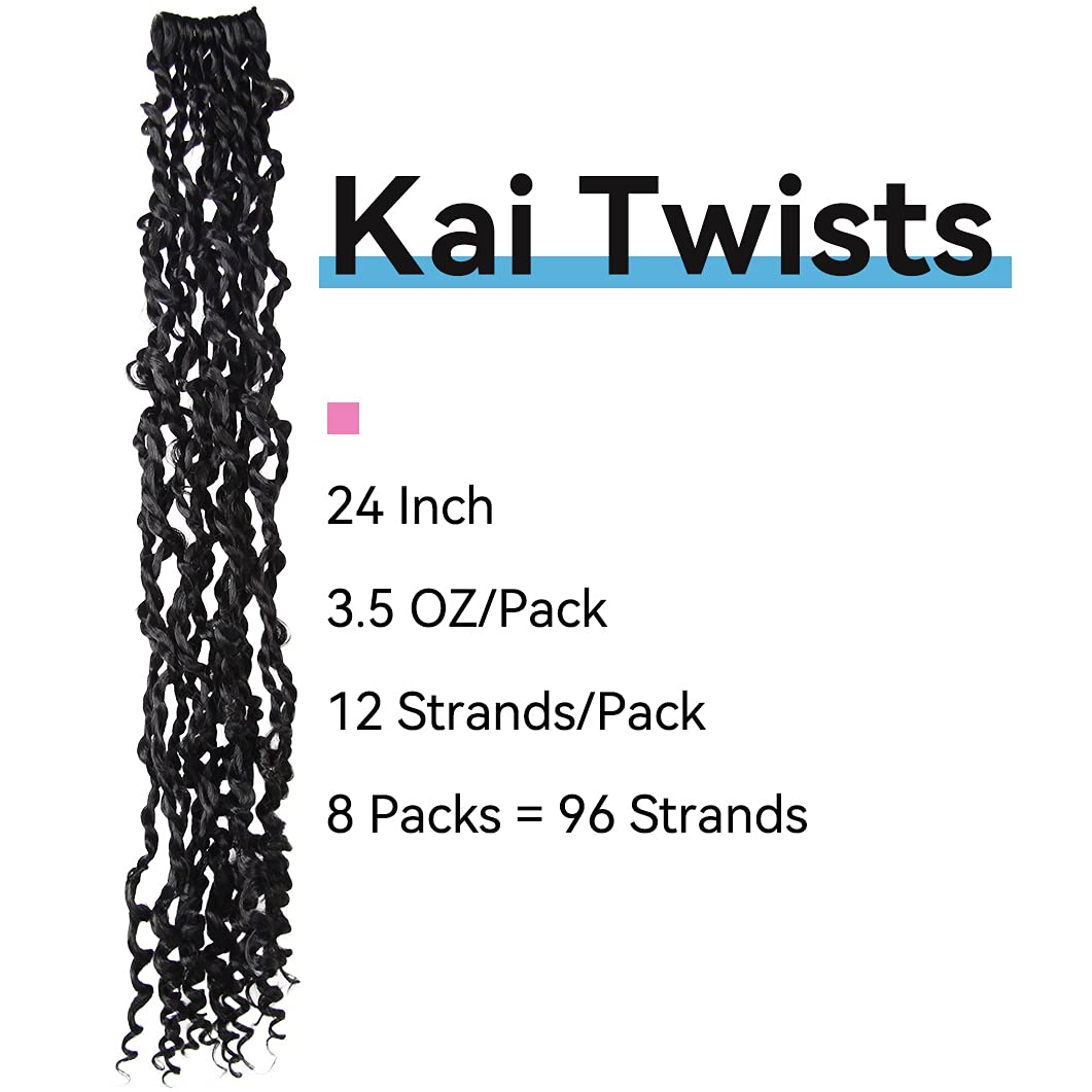 24 Inch Kai Twists Crochet Hair 8 Packs Pre-looped Mini Passion Twist Pre-twisted Long Soft Bohemian Twist Crochet Braids With Curly End (1B)