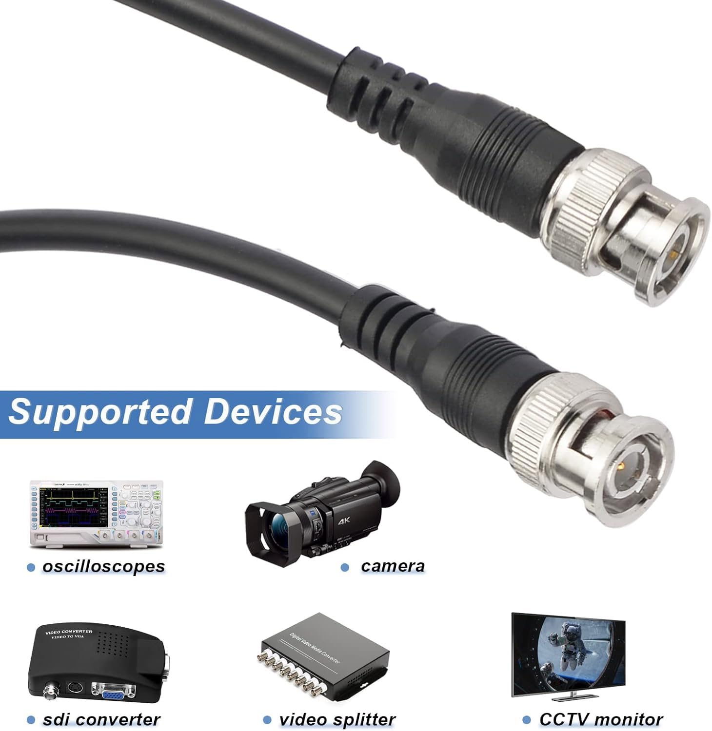 Superbat BNC Cable 3G/HD SDI Cable 3ft SDI Coil Cable 75Ohm BNC to BNC Extension Coaxial Cable for Cameras and Video Equipment,Supports HD-SDI/3G-SDI,SDI Video Cable (Black,1Pcs)