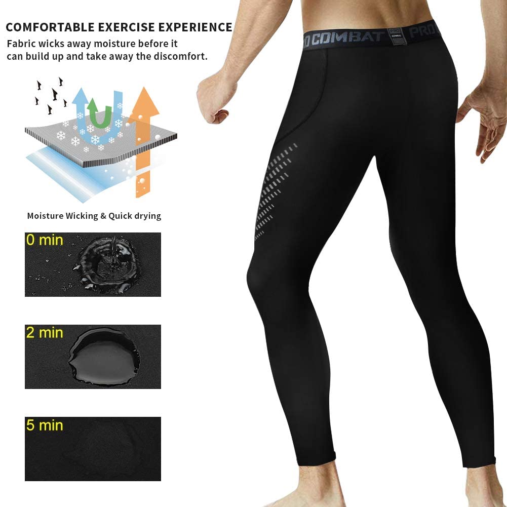 3 Pack Men's Thermal Compression Pants, Athletic Running Tights & Sports Leggings, Winter-Gear Base Layer Bottoms (Large) Black