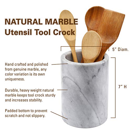 Creative Home Natural Marble Tool Crock Utensil Holder Organizer Wine Cooler, 5" Diam. x 7" H, Off-White (color may vary)