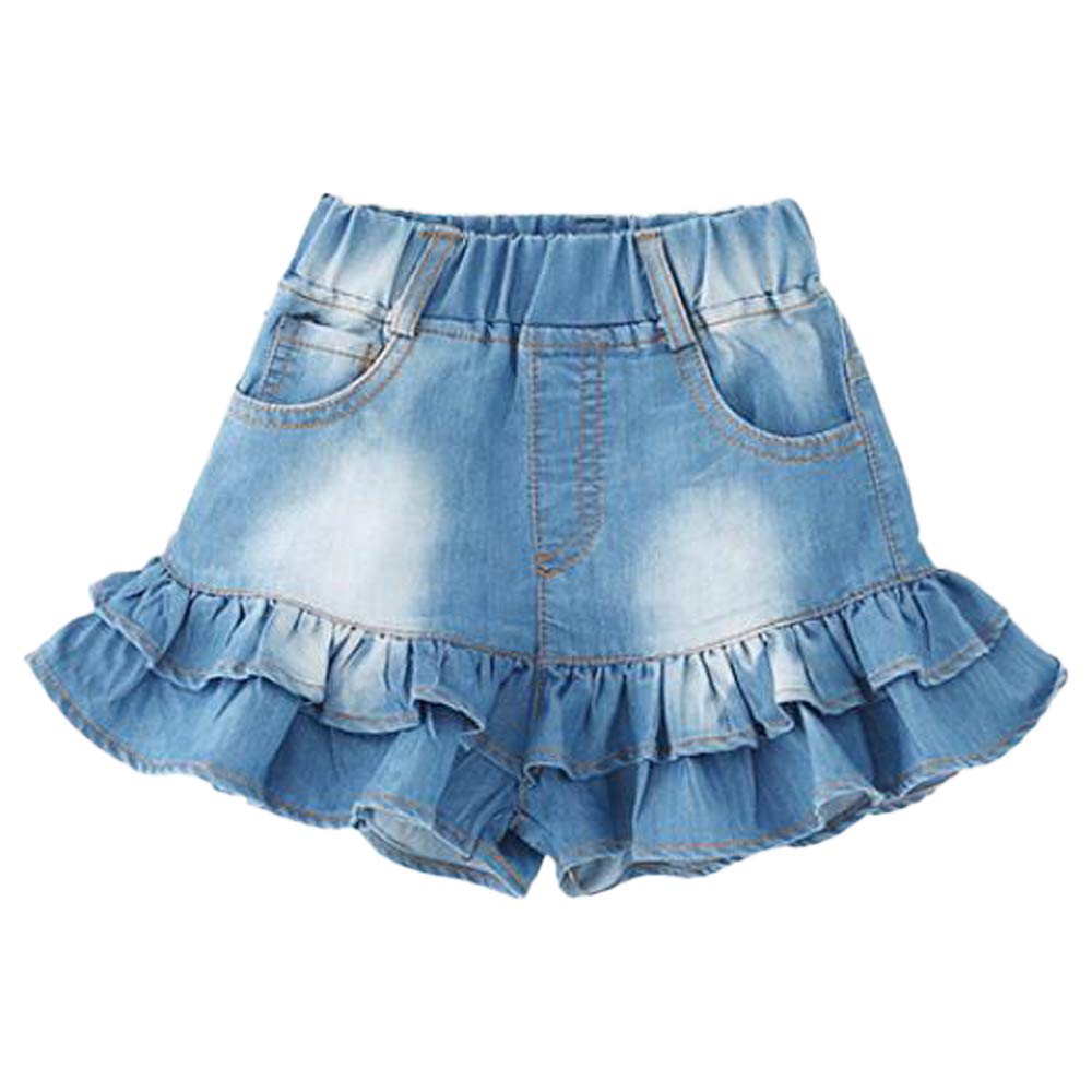 TIBE PINCESS Girls Denim Shorts 2 Layers Ruffles Lace Kids Fashion Skirt Shorts Summer Beach Sports Shorts Light Blue Size 3-4T