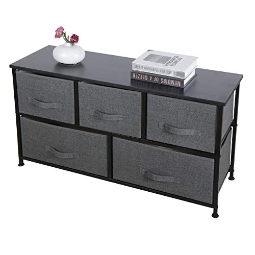 Epetlover Fabric Dresser 5-Drawer Storage Organizer Unit, Apartment Cloth Dresser with Deep Basket Sturdy Steel Frame & Wooden Top, Room Organization (Grey)