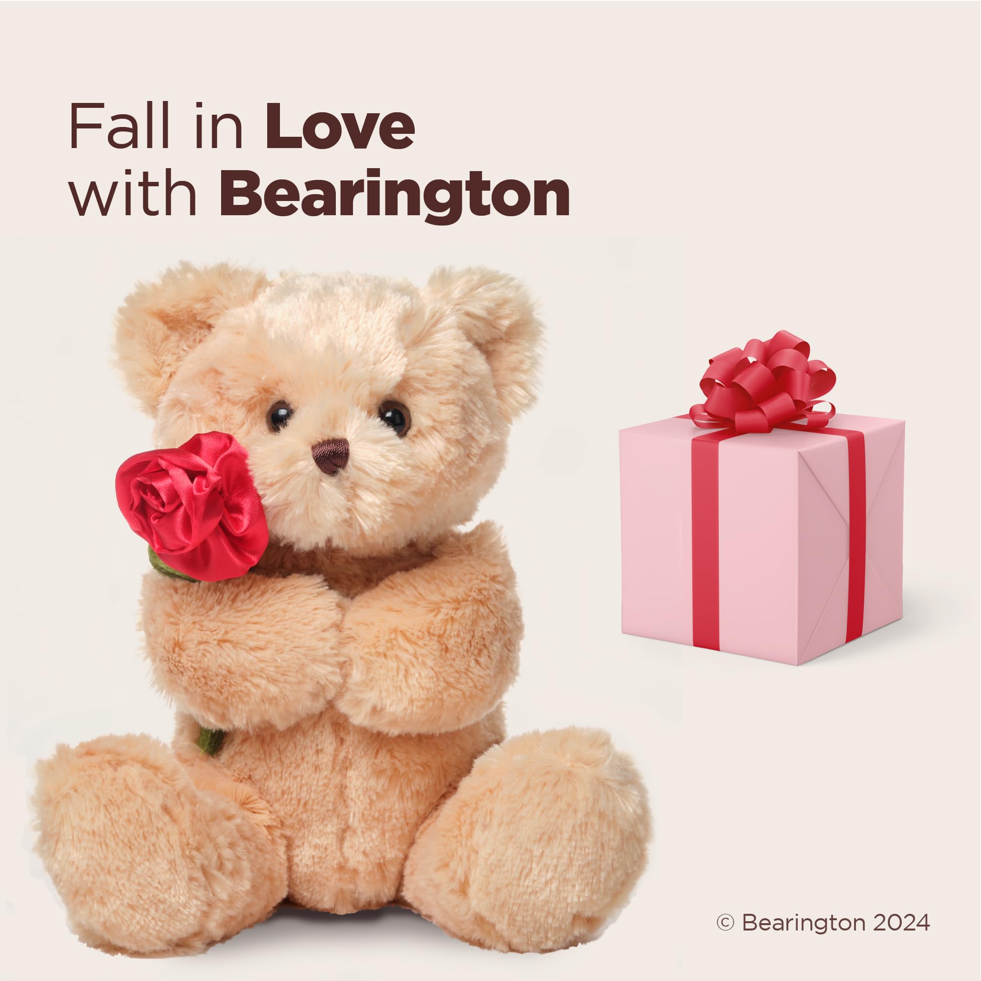 Bearington Remington The Teddy Bear, 9.5 Inch Valentine's Day Stuffed Animal, Ideal for Valentine's Gift for Kids & Girlfriends