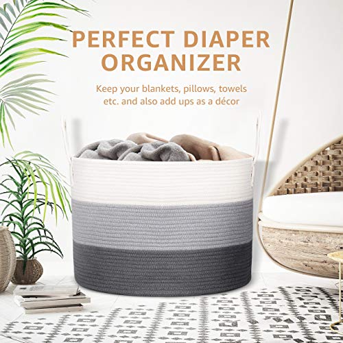COSYLAND Extra Large 22.1βx22.1βx14.2β Storage Laundry Basket Woven Cotton Rope Organizer for Blanket Toys Towels Baby Nursery Hamper Bin with Handle