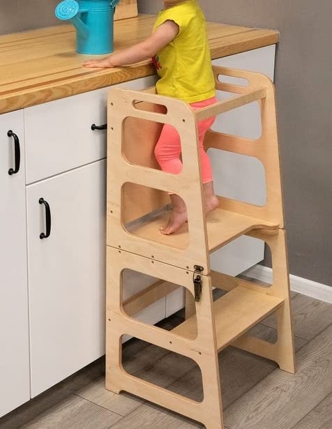 Montessori Learning/Helper Tower 3-in-1 Stool, Desk and Chalkboard. Easy to Assemble and Durable Construction for Long-Lasting use