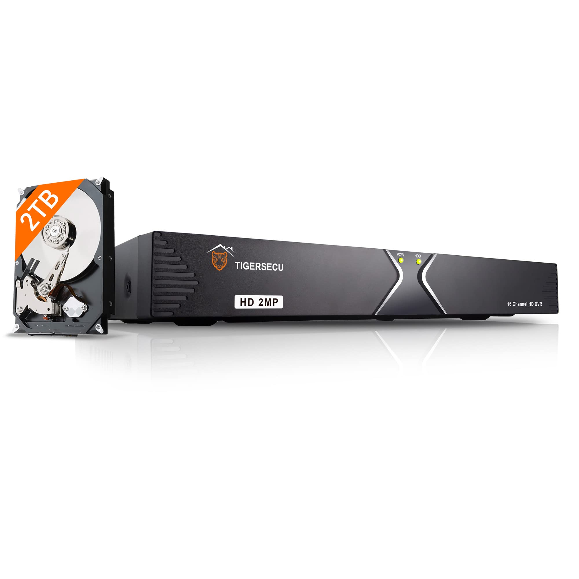 TIGERSECU Super HD 1080P 16-Channel Hybrid 5-in-1 DVR Security Recorder with 2TB Hard Drive, for Up to 5MP(12.5fps) TVI/AHD/CVI/Analog and IP Cameras (Cameras Not Included) (Renewed)