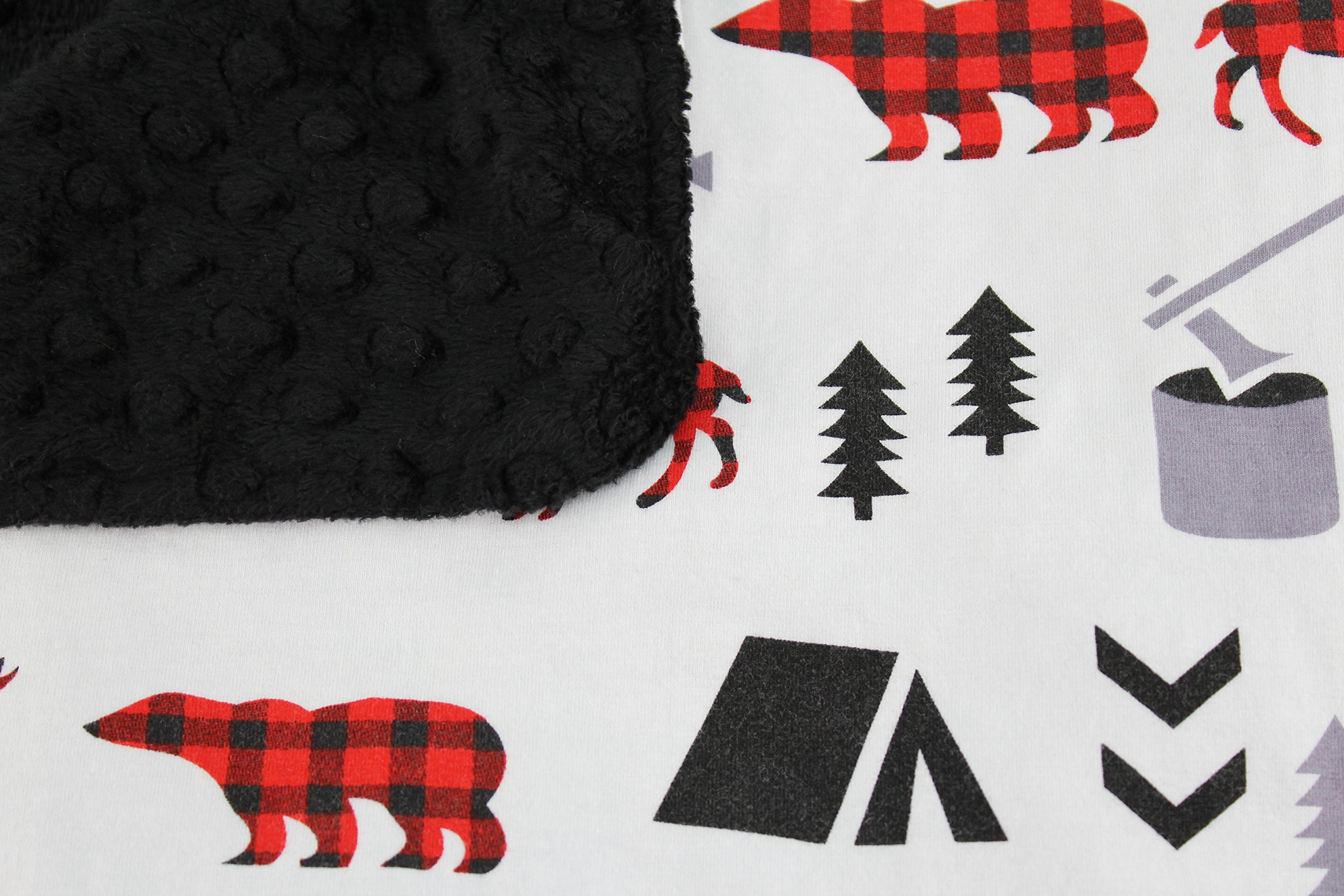 Dear Baby Gear Car Seat Canopy, Woodland Adventure Bear Moose Plaid, Minky Black