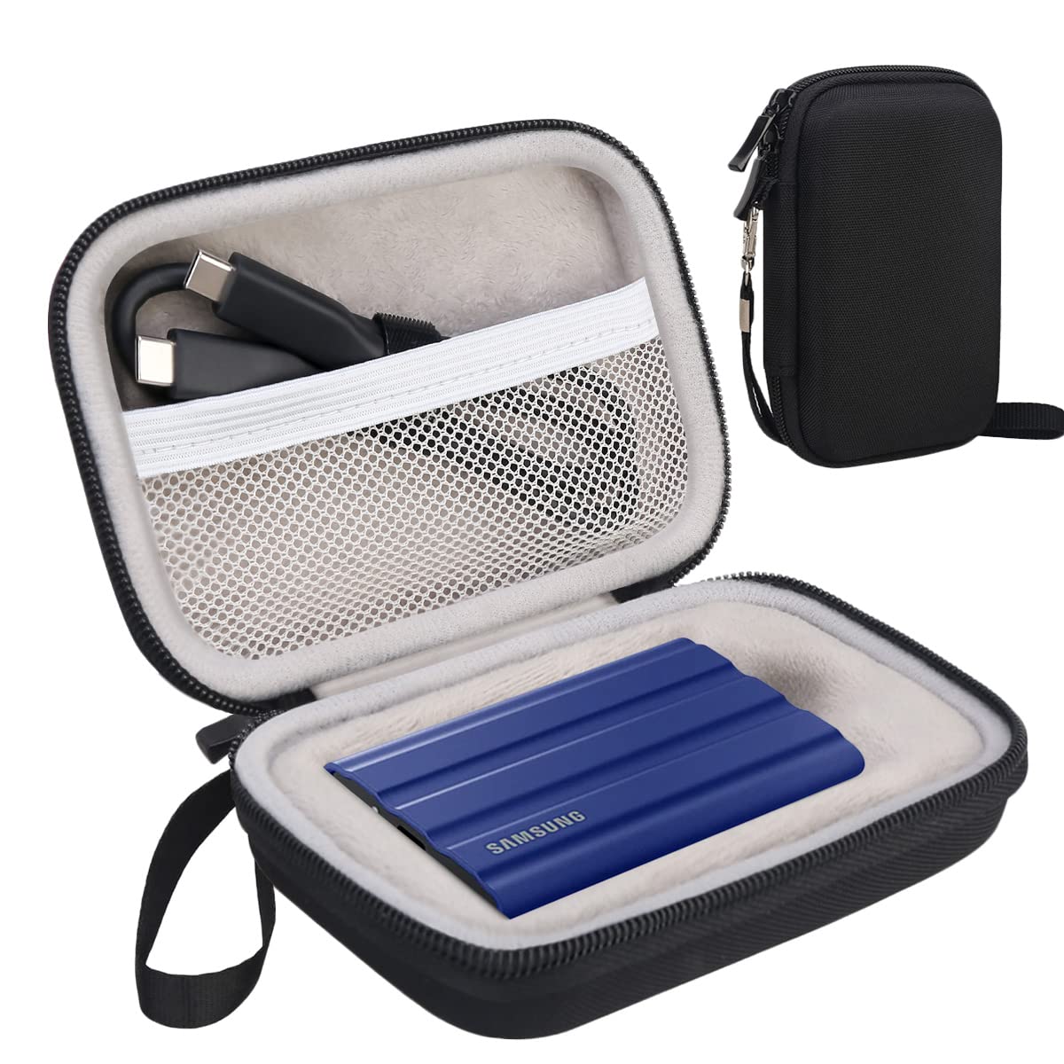 Lacdo Hard Carrying Case for Samsung T7 Shield / T7 / T7 Touch Portable Solid State Drives 500GB 1TB 2TB 4TB USB 3.2 External SSD Hard EVA Shockproof Storage Travel Bag, Black+Gray