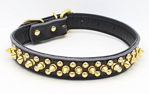 Benala Soft Genium Leather Gold Spiked Studded Pet Puppy Dog Collar for Small Medium Dogs Size S M L 5 Colors