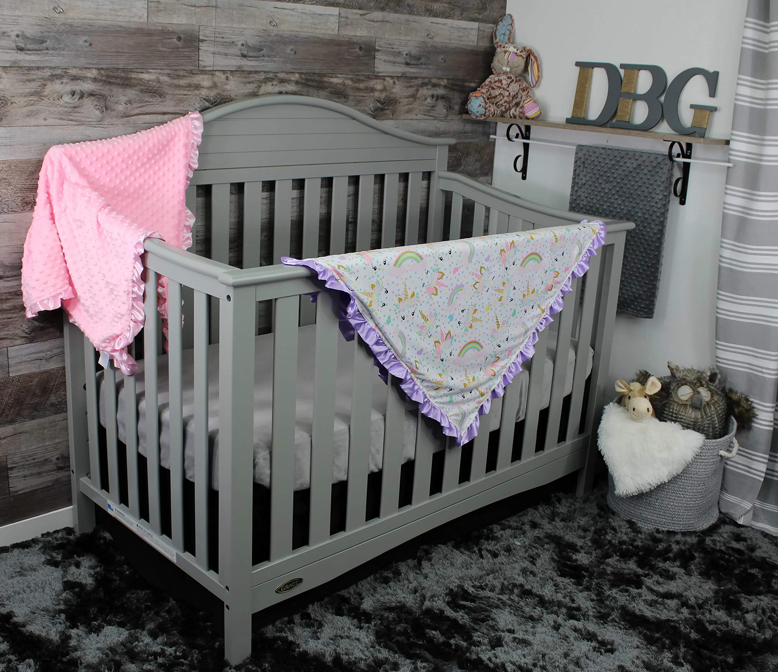Dear Baby Gear Baby Blankets, Glitter Unicorn Pastel Rainbows, Lavender Minky, 32 Inches by 32 Inches