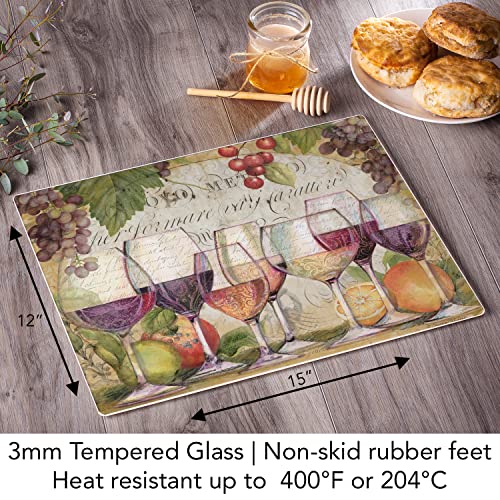 CounterArt Wine Country Decorative 3mm Heat Tolerant Tempered Glass Cutting Board 15" x 12" Made in the USA Dishwasher Safe