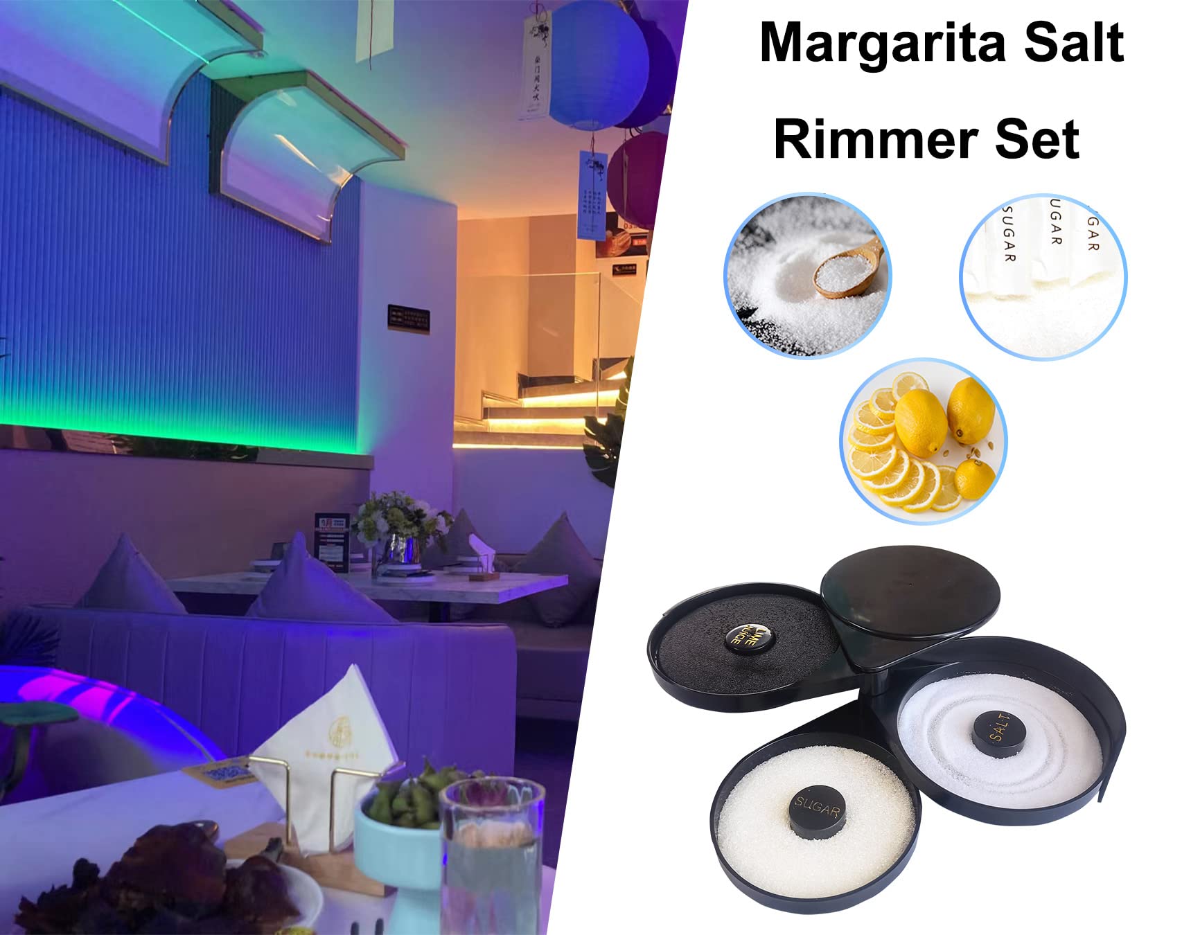 3-Tiers Margarita Salt Rimmer Set,Margarita Sugar Rimmer Set,Bartesian Cocktail Salt Rimmer,Bar Tools and 2 Pcs Hand Juicer Lemon Squeezer,Portable Transparent Acrylic Bird Lemon Juicer