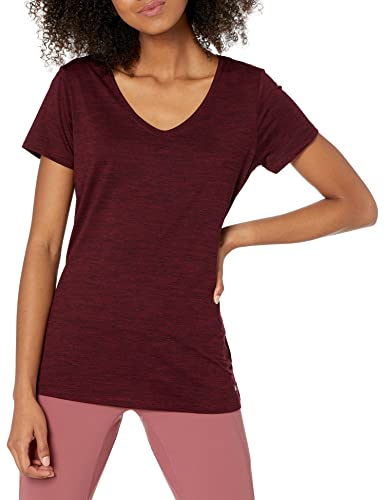 Amazon Essentials Women's Tech Stretch Short-Sleeve V-Neck T-Shirt (Available in Plus Size), Pack of 2, Black/Burgundy Space Dye, X-Large