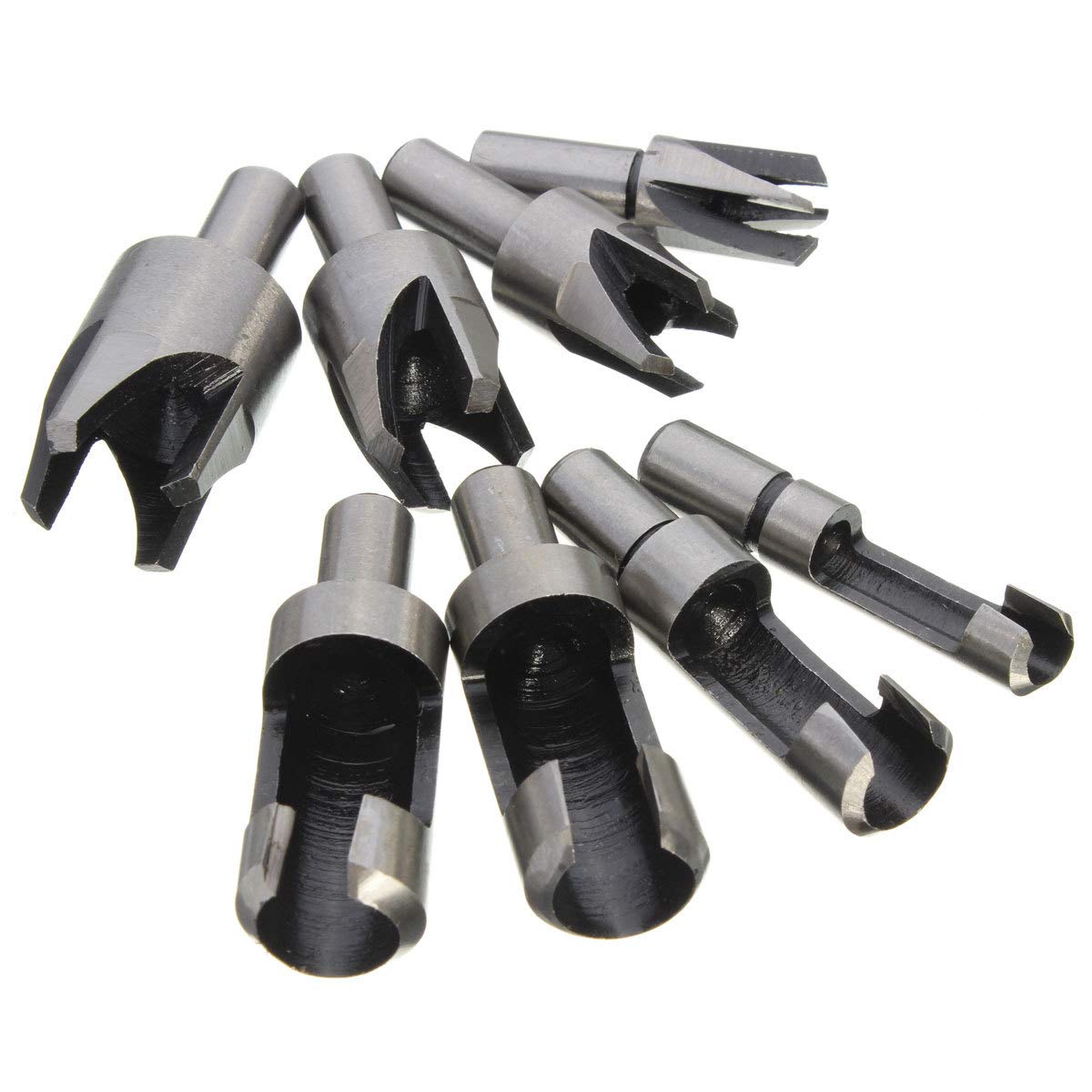 CAIDU 8pcs Wood Plug Cutter Cutting Tool Drill Bit Set Straight and Tapered Taper 5/8" 1/2" 3/8" 1/4" Woodworking Cork Drill Bit Knife