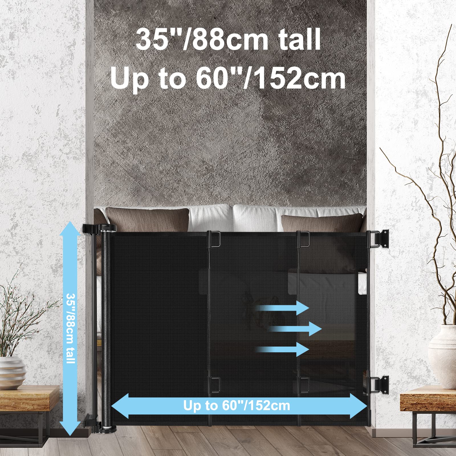 60" Extra Wide Retractable Baby/Dog Gate and 100" Extra Wide Retractable Baby/Dog Gate (Black)