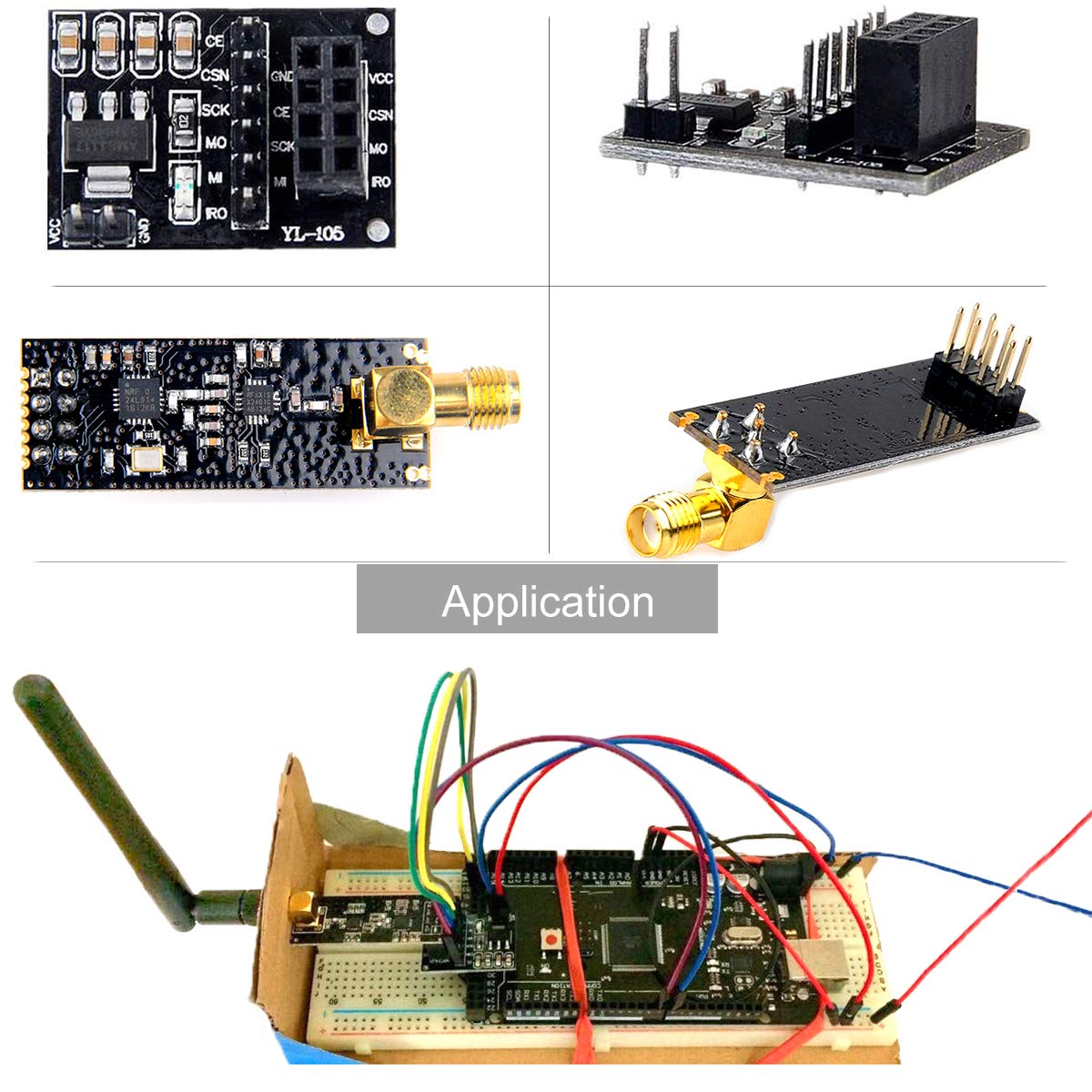 MakerFocus 3pcs NRF24L01+PA+LNA Wireless Transceiver RF Transceiver Module 2.4G 1100m with Antenna and 3pcs NRF24L01+ Breakout Adapter with 3.3V Regulator on-Board for Ar duino