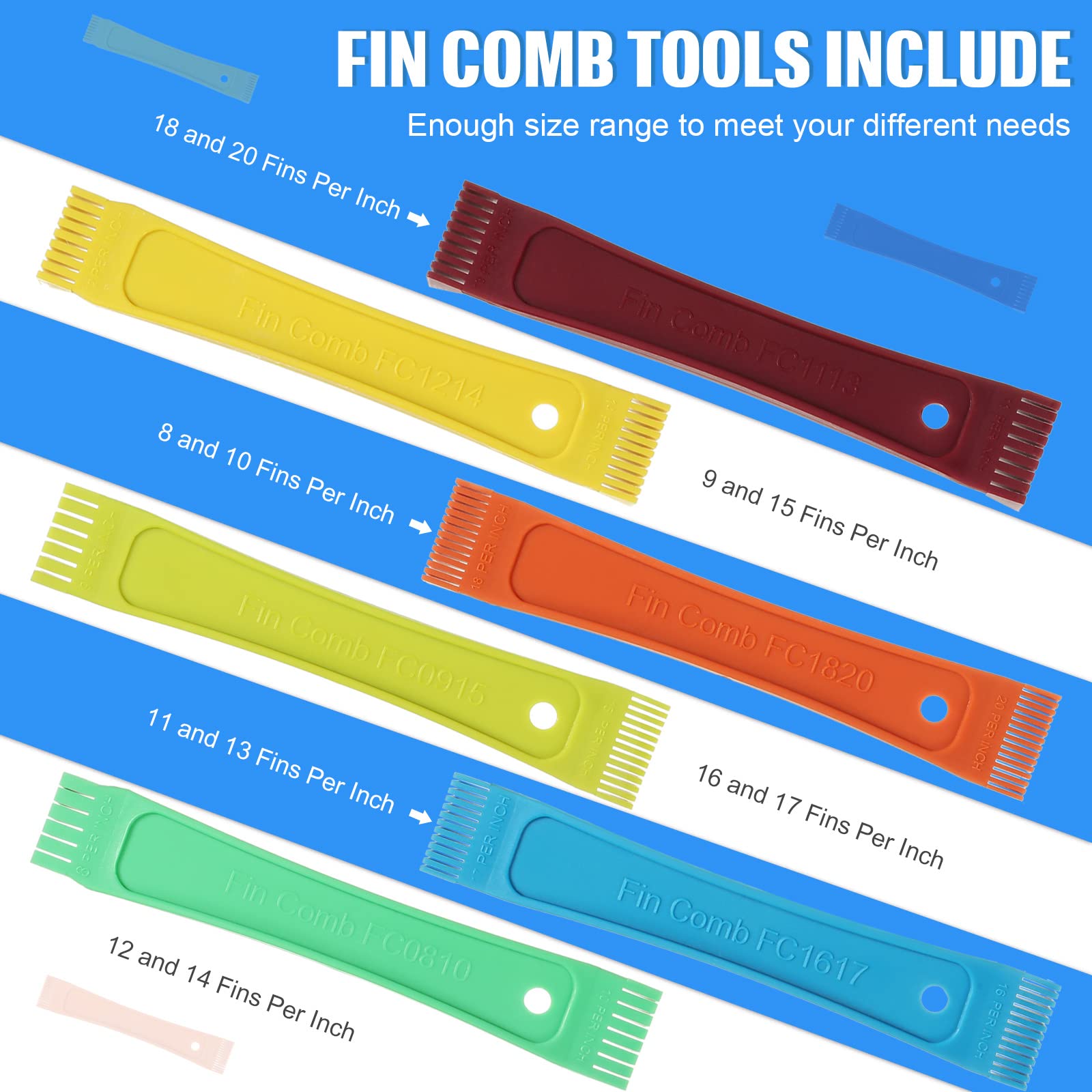 2 Pieces Different Fin Comb Condenser Fin Straightener Air Condition FCR6 Fin Comb and Stainless Steel Fin Comb Radiator Repair Tool Set for Straighten Evaporator Condenser Coils