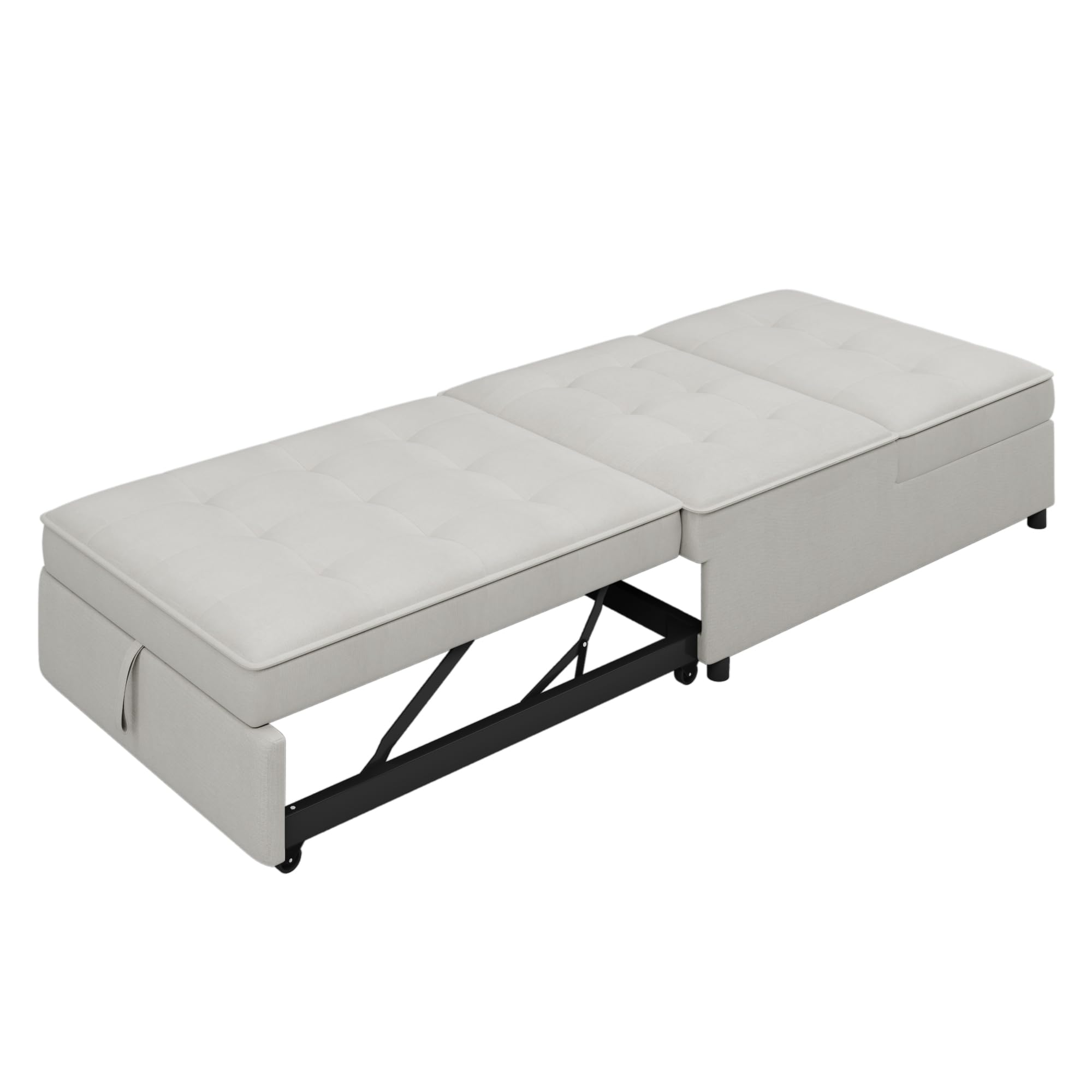 4-in-1 Sofa Bed, Chair Bed, Multi-Function Folding Ottoman Bed with Storage Pocket and USB Port for Small Room Apartment,Living Room,Bedroom,Hallway,White