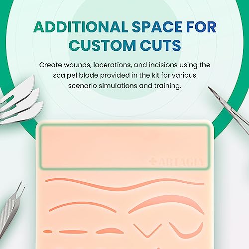 Complete Suture Practice Kit for Suture Training, Including Large Silicone Suture Pad with pre-Cut Wounds and Suture Tool kit. Latest Generation Model. (Demonstration and Education Use Only)