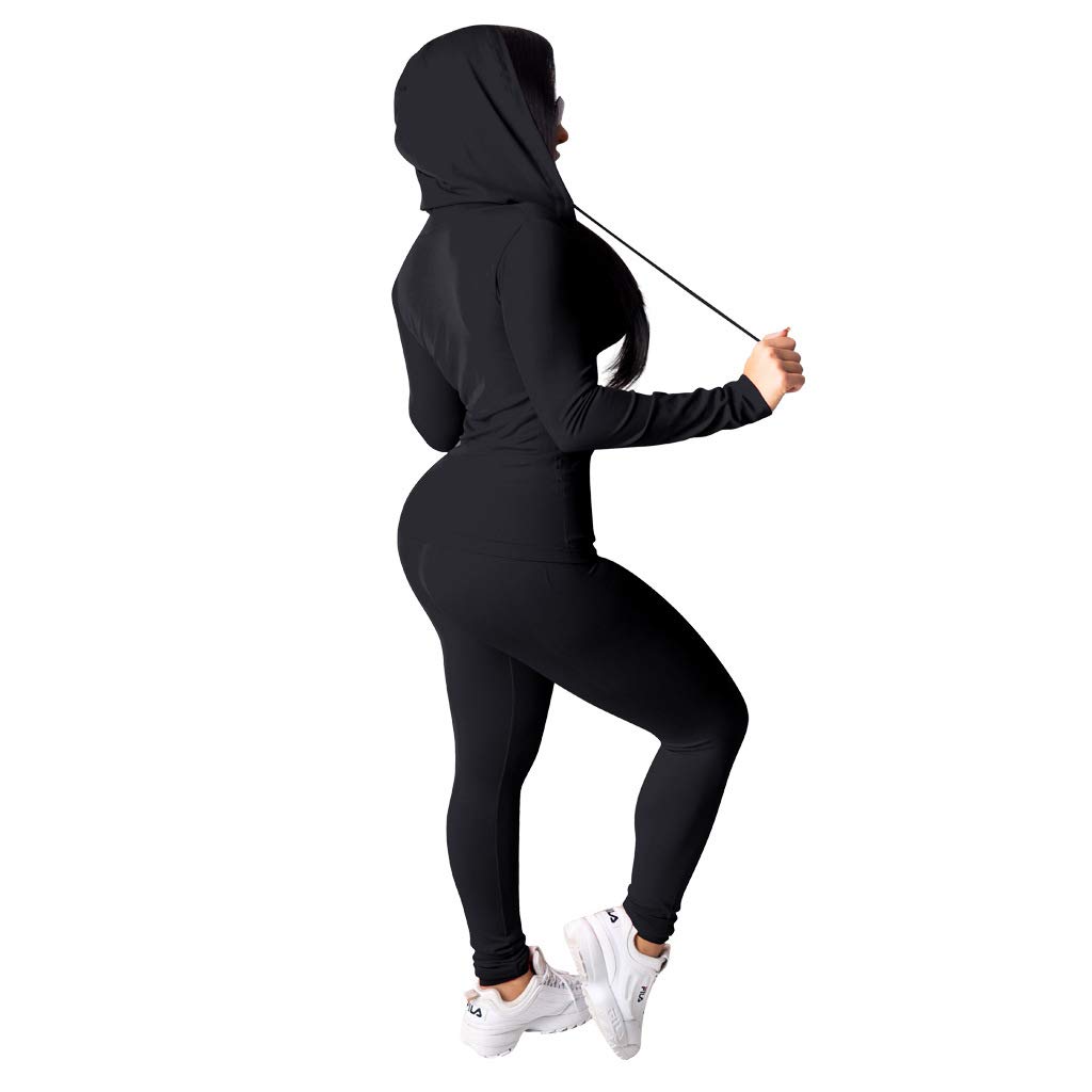2 Piece Jogger Sweatsuit for Women Tracksuit Long Sleeve Zipper Hoodie Jacket + Stacked Pants Workout Set