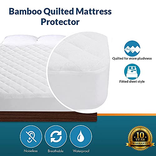Crib Mattress Protector Waterproof β Bamboo Quilted Ultra Soft White Terry Fitted Sheet Style (Crib)