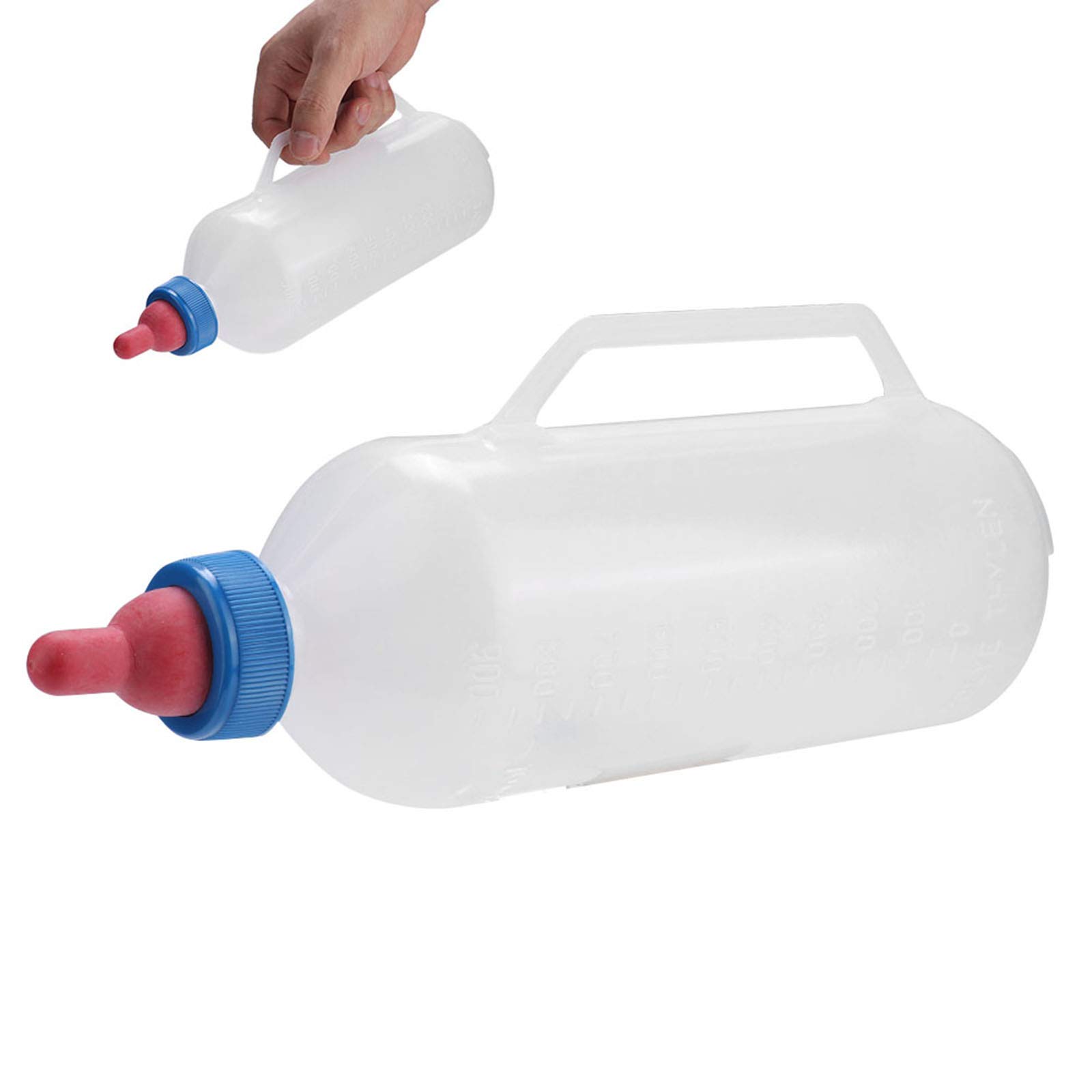 Lamb Milk Bottle Calf Goat Milk Feeder Bottle Baby Milk Feeding Screw-On Teat Feeder Detachable Nipple Sheep Replacement Nursing Bottle with Hand Grip & Scale 1L