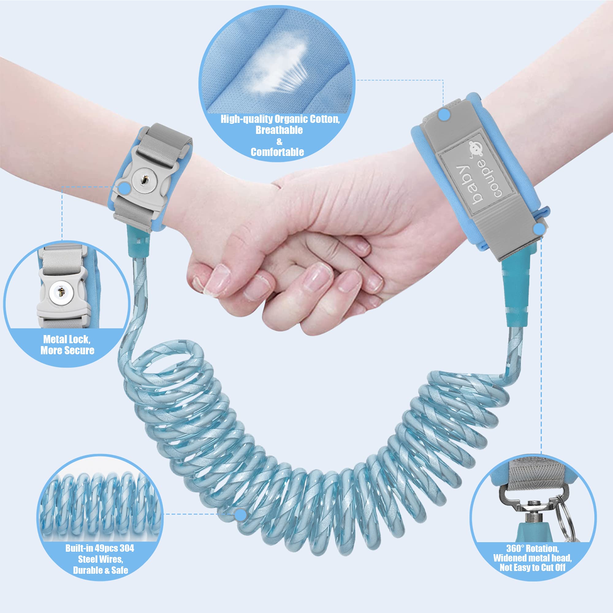 Toddler Harness Walking Leash- Child Anti Lost Wrist Link - Child Safety Harness - Upgrade with Reflective(6.5ft) - for Boys and Girls,Not Easy to Open Without Key (Blue)