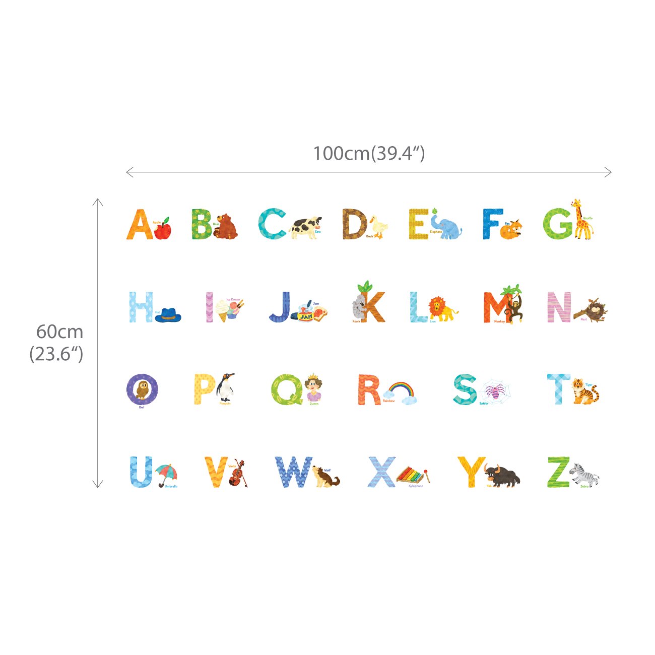 DECOWALL DS-8003 Watercolour Animal Alphabet Kids Wall Stickers Wall Decals Peel and Stick Removable Wall Stickers for Kids Nursery Bedroom Living Room (Small) d?cor
