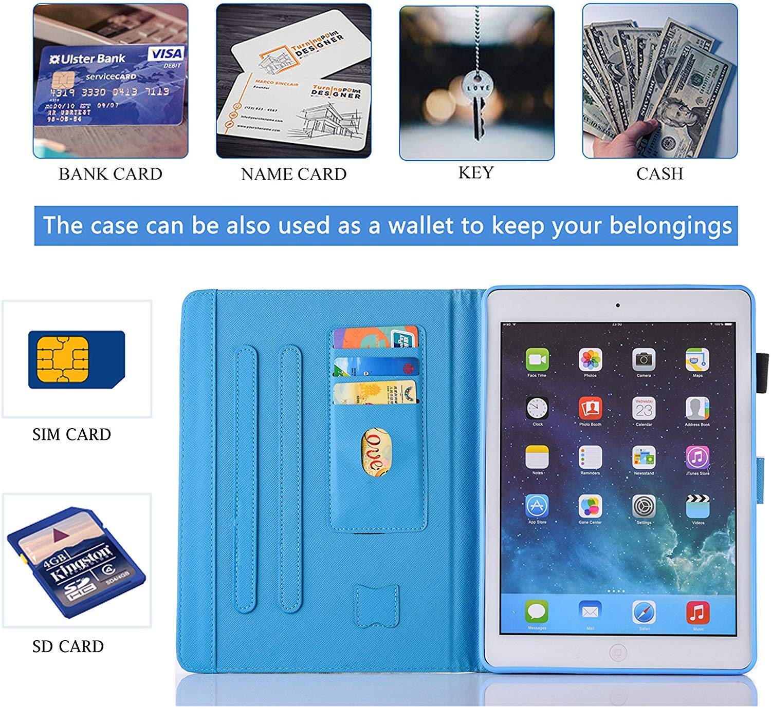 KEROM Case for iPad 9.7 inch (Fits iPad 6th/5th Generation 2018/2017, Also Fits iPad Pro 9.7 and iPad Air 2/1), Premium PU Leather Smart Folio Stand Cover with Auto Sleep Wake, Space Cat