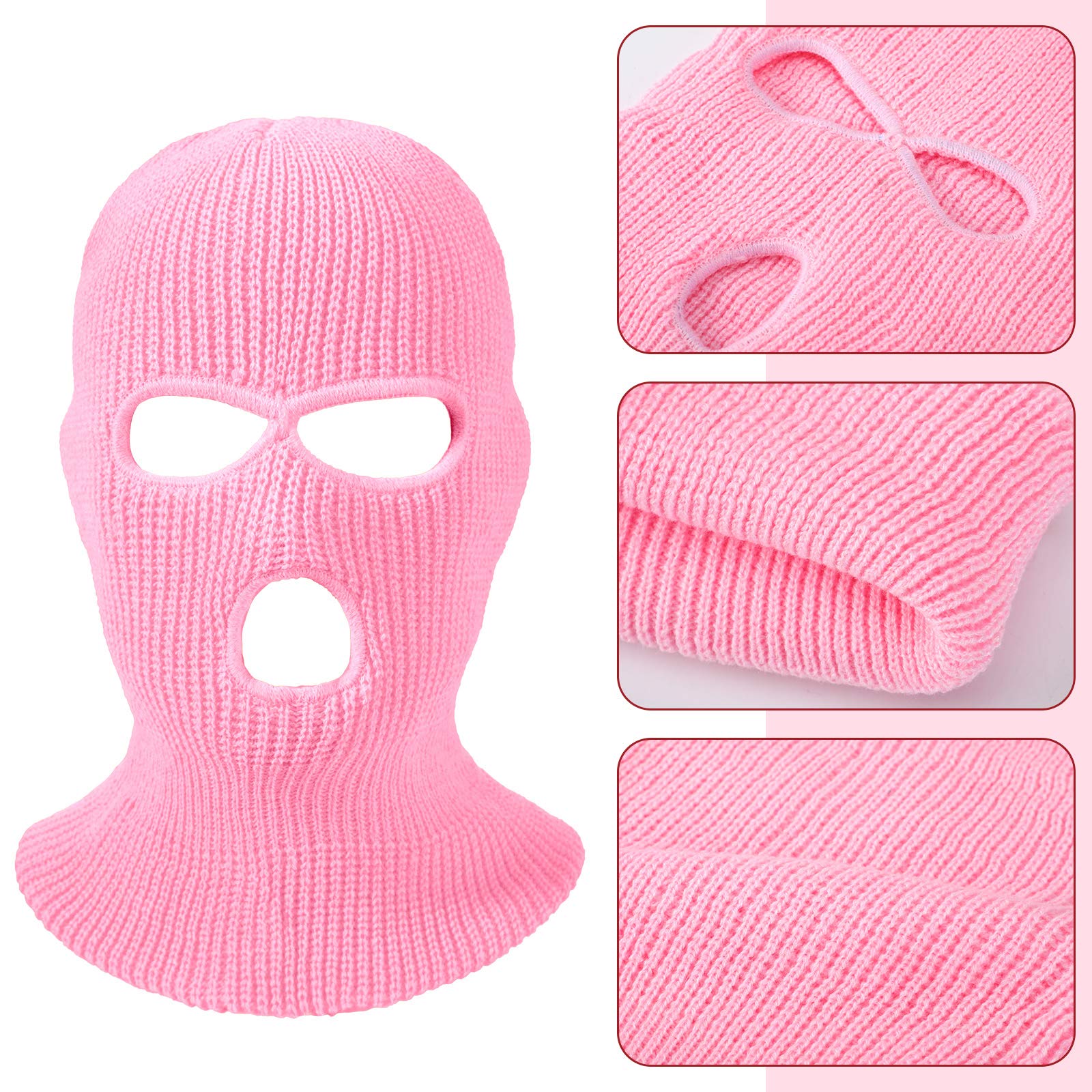 2 Pieces 3-Hole Ski Mask Knitted Face Cover Winter Balaclava Full Face Mask for Winter Outdoor Sports (Pink, Rose Red)