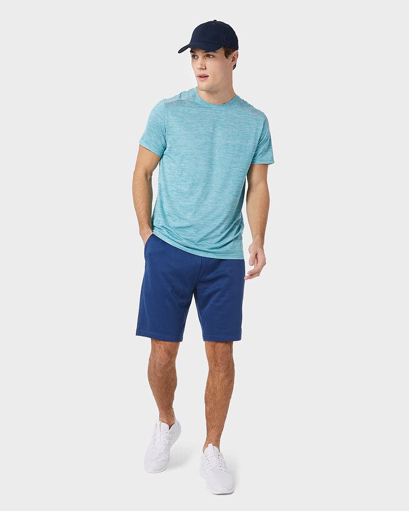 32 DEGREEES Men’s Ultra-Sonic Active T-Shirt | Slim Fit | Breathable | Moisture Wicking | Anti-Odor | Reflective, Submarine Space Dye, Large