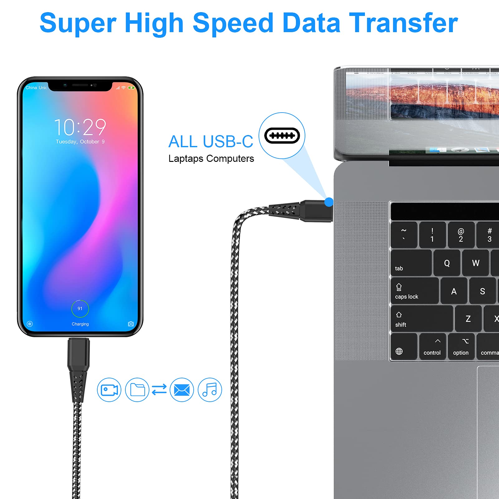 Super Long iPhone 12 Charger Cable 16Ft/5M USB-C to Lightning Cable Fast Charging iPhone Cable Nylon Lightning Cord for iPhone 12 11 Pro Max/X//8, Pad 8th 2020, AirPods Pro