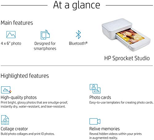 HP Sprocket Studio Photo Printer β Personalize & Print, Water- Resistant 4x6" Pictures (3MP72A)
