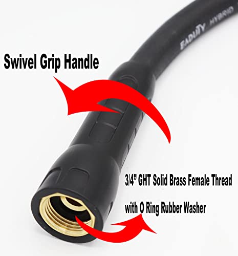 EADUTY Hybrid Garden Hose 5/8 IN. x 25 FT, Heavy Duty, Lightweight, Flexible with Swivel Grip Handle and Solid Brass Fittings, Gray+Red
