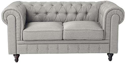 Container Furniture Direct Grace Collection Chesterfield Button Tufted Bonded Leather Living Room Loveseat, Grey
