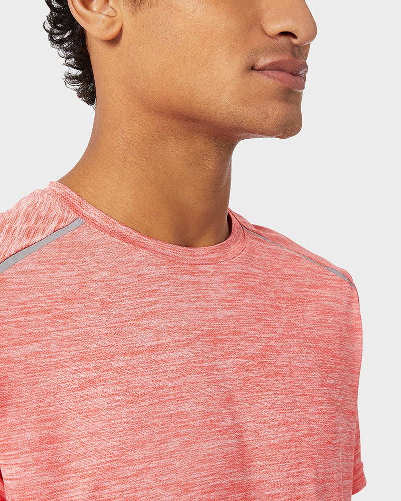 32 DEGREEES Men’s Ultra-Sonic Active T-Shirt | Slim Fit | Breathable | Moisture Wicking | Anti-Odor | Reflective, Coralicious Space Dye, Small