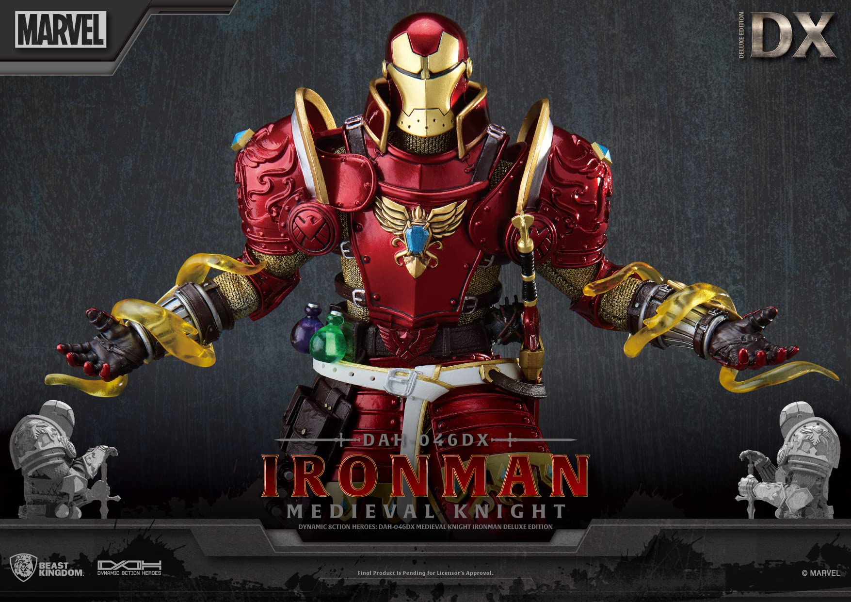 Beast Kingdom Medieval Knight Iron Man (Deluxe Version) DAH-046 Dynamic Action Figure, Multicolor