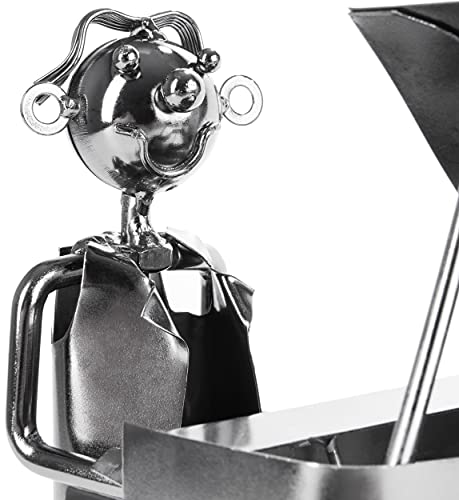 BRUBAKER Wine Bottle Holder 'Piano' - Table Top Metal Sculpture - with Greeting Card