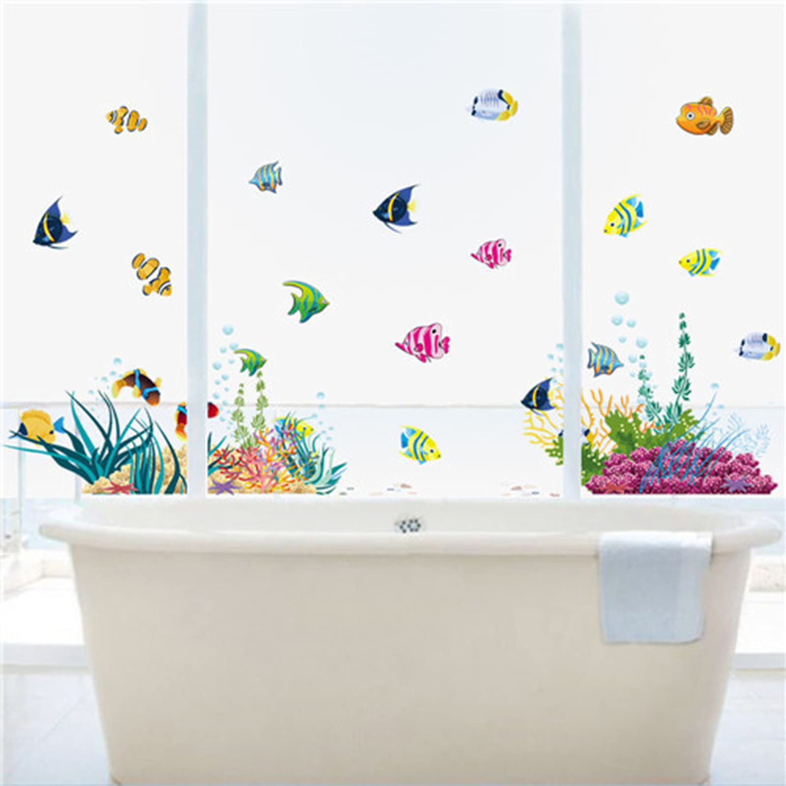 Sea Life Wall Stickers Under The Sea Fish Wall Decor, DILIBRA Sea World Removable Peel and Stick Waterproof DIY Art Wall Decals for Kids Room Nursery Living Room Bathroom Playroom (Sea Life 2)