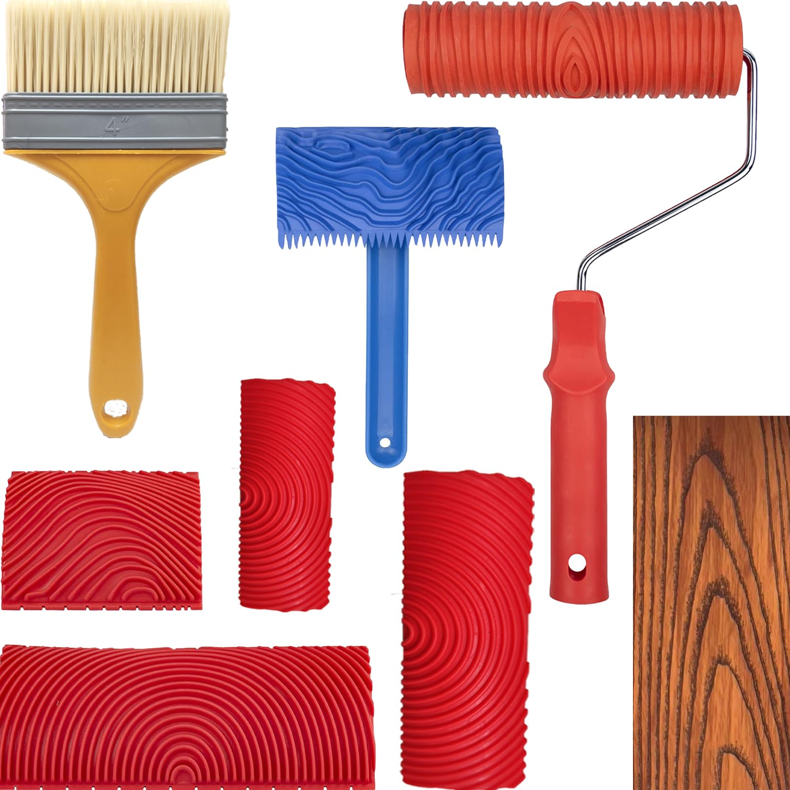 7Pcs Wood Grain Tool Set Wood Grain Painting Tool Wood Grain Roller Wood Texture Paint Tool DIY Rubber Wood Pattern Painting Roller for Wall Room Art Decoration
