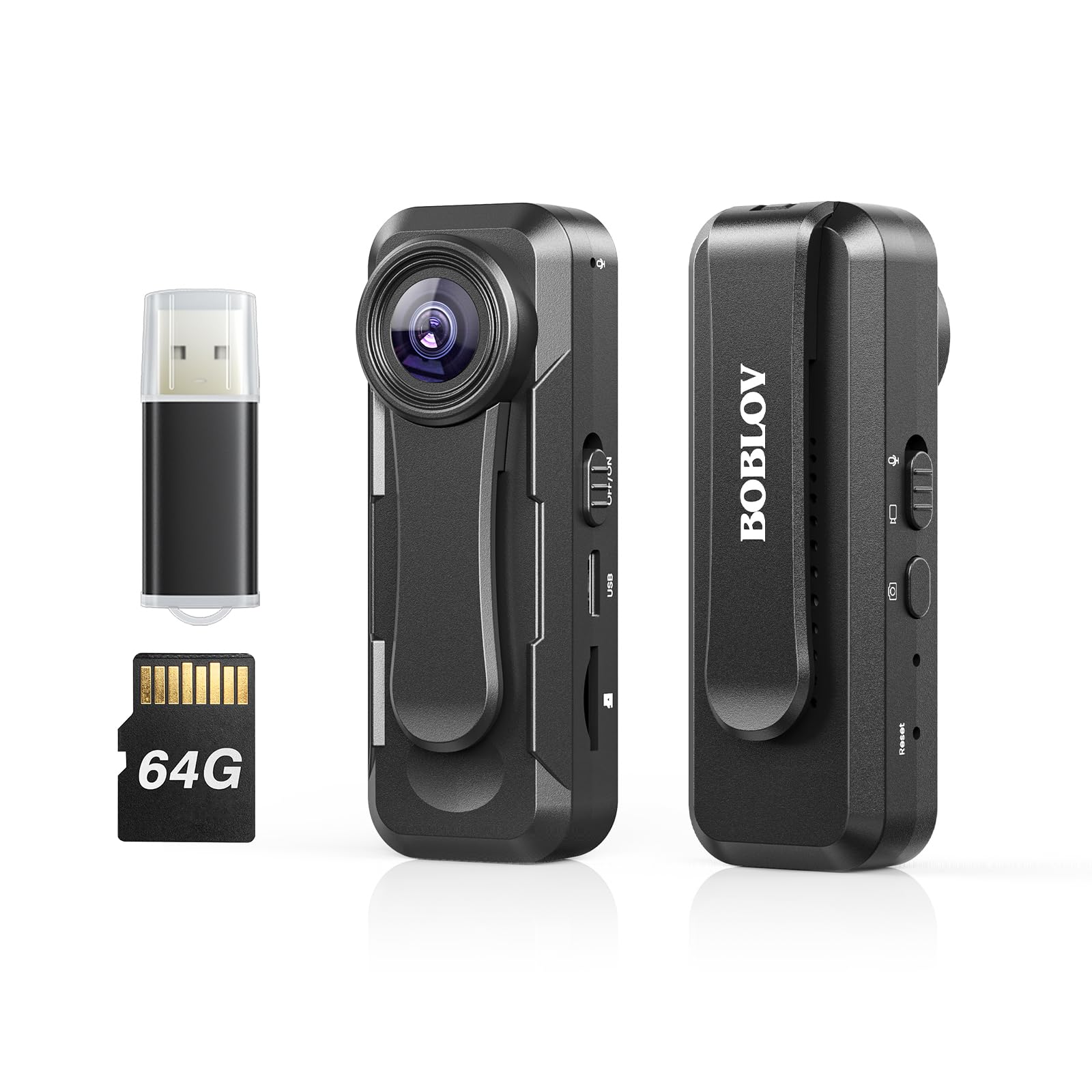 BOBLOV W1 64GB HD 1080P Body Worn Camera, Wearable Body Camera with 2 Clips, Loop Recording Video Camera, Support Time Stamp, Back Clip for Traveling, Driver, Delivery Man, Lecture Recording