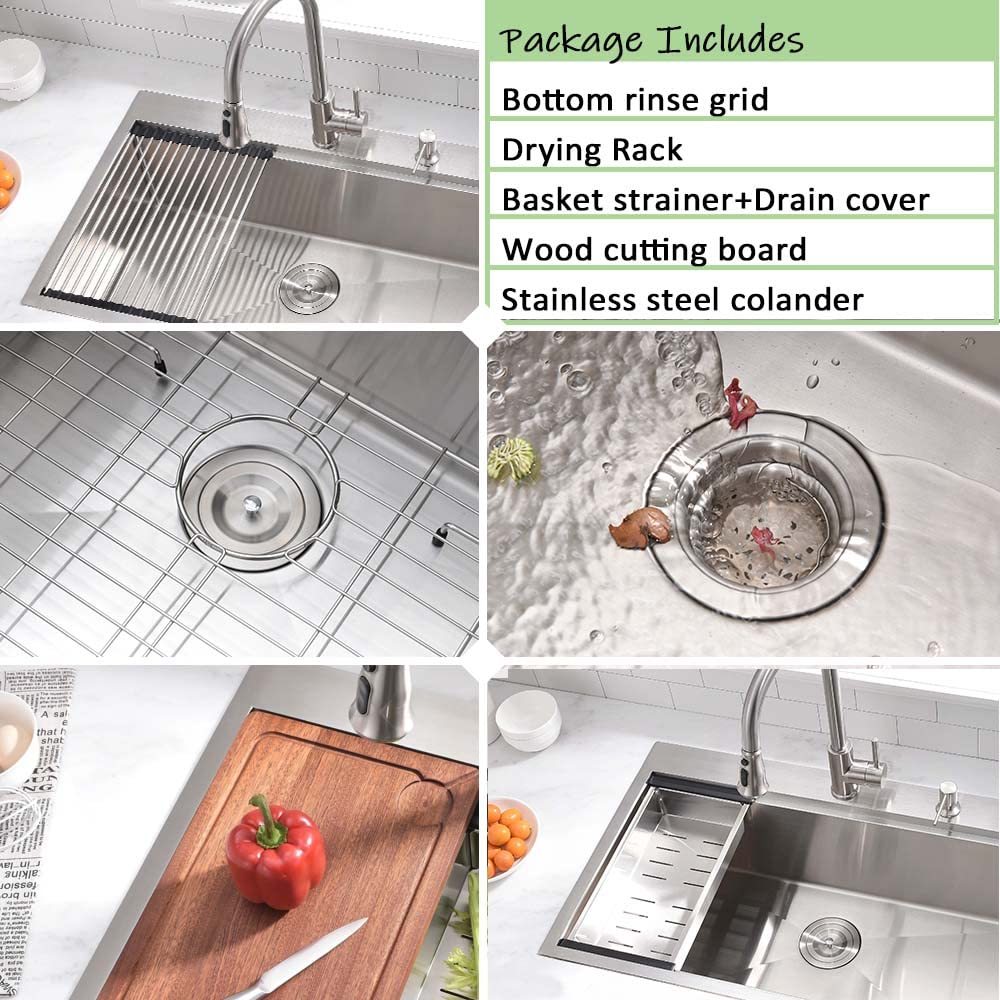 31 Inch Drop In Kitchen Sink Workstation- Wesliv 31x20 Inch Drop Sink Topmount Ledge Workstation Stainless Steel 16 Gauge Single Bowl Overmount Kitchen Sink with Cutting Board