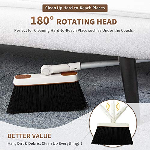 Jekayla Broom and Dustpan Set for Home with 54" Long Handle, Upright and Lightweight Dust pan and Brush Combo for Kitchen Room Office Lobby Floor Cleaning, Brown and Grey