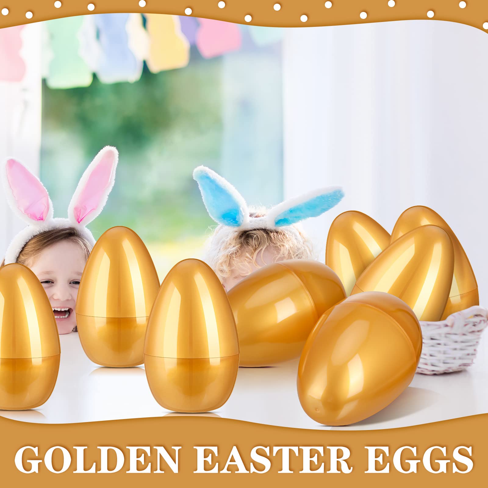 24 Pcs 8'' Jumbo Plastic Easter Eggs Big Fillable Easter Eggs Large Empty Bright Easter Hunt Surprise Eggs for Teens Hunt Game Holiday Party Supplies Basket Fillers Toy Outdoor Decorations (Gold)