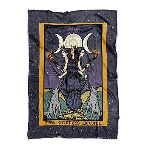 The Goddess Hecate Tarot Card Throw Blanket - Triple Moon Goddess of Witchcraft Hekate Wheel Pagan Witch Gift (60" x 50")