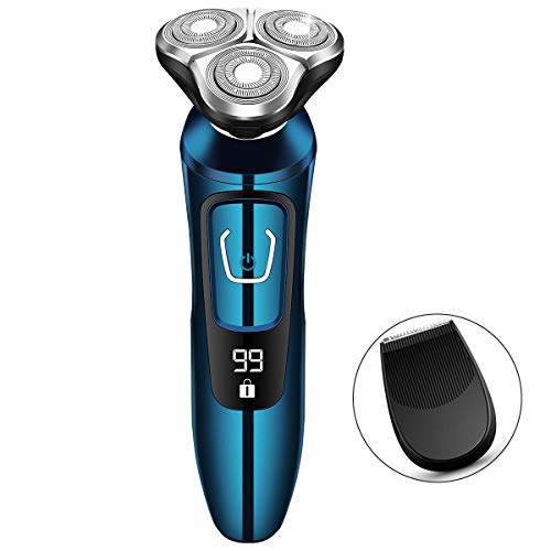 Electric Razor for Men, Mens Electric Shavers, Dry Wet Waterproof Rotary Facial Shaver, Portable Face Shaver Cordless Travel USB Rechargeable with Beard Trimmer LED Display for Shaving Husband Dad